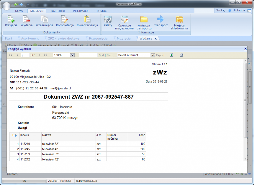 Magazyn Wysokiego Składowania - Wydanie z magazynu